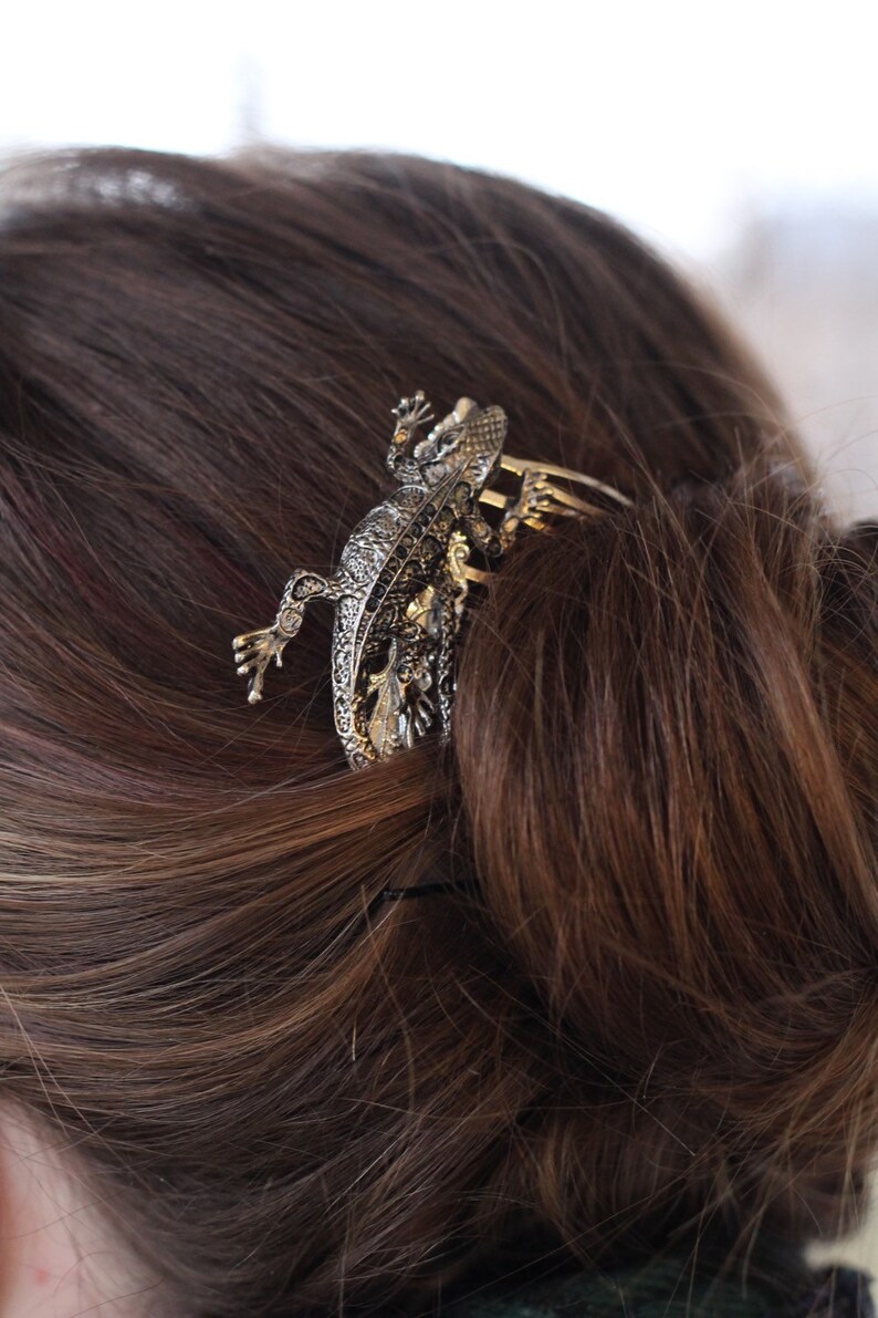 Large Silver lizard Hair Comb Single Silver Colored lizard | Etsy