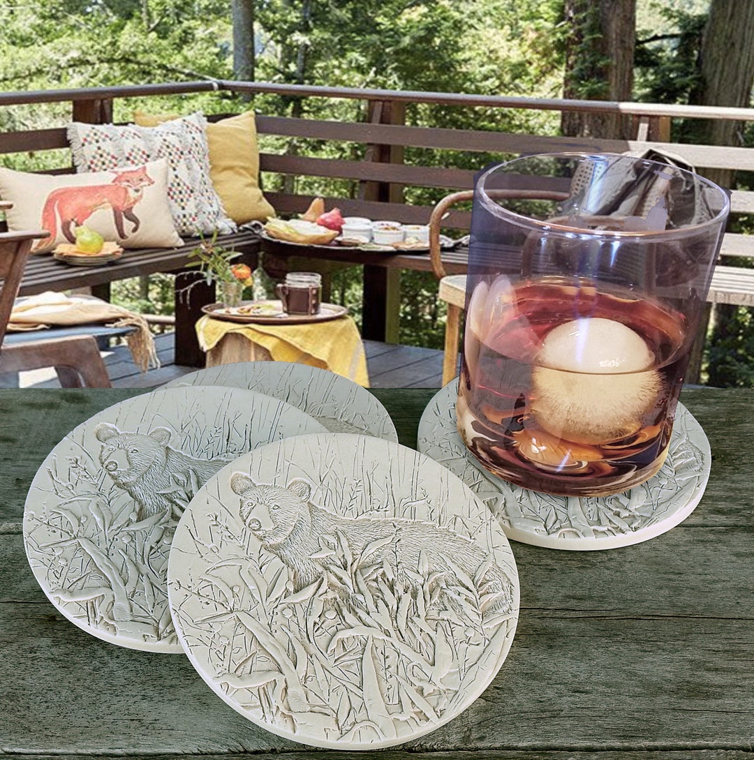 Black Bear Absorbent Drink Coaster Set of 4 Cabin Coaster Set ...