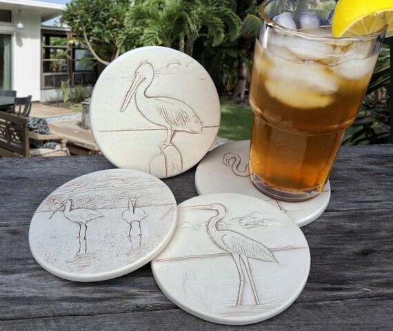 Absorbent Shore Birds Drink Coasters Egret Pelican Sand - Etsy
