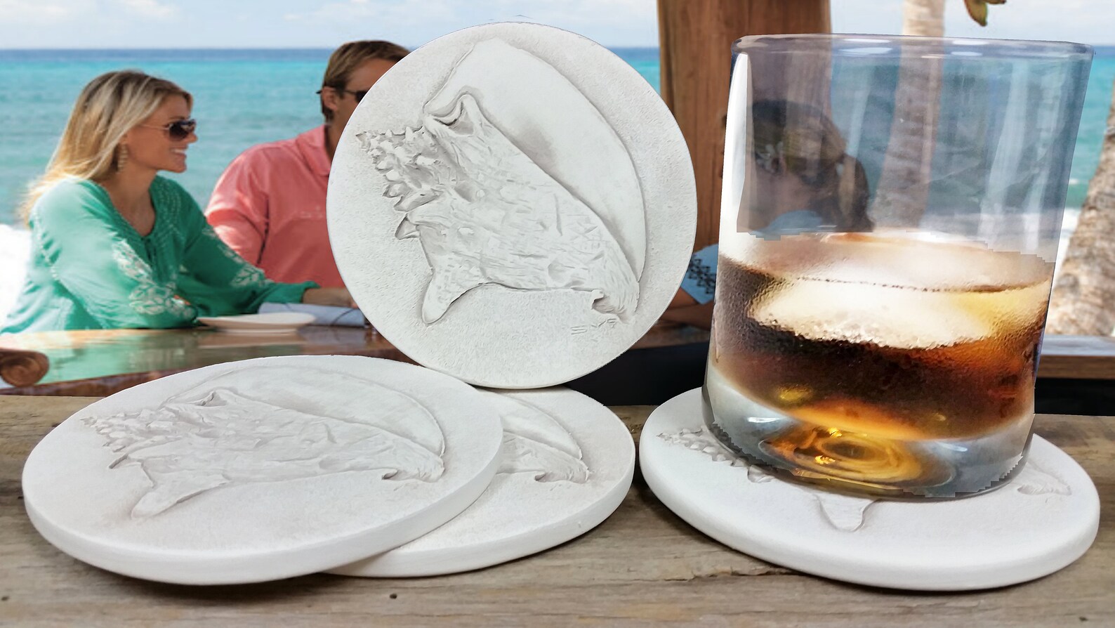 Beach House Shell Coasters: Absorbent Ceramic Drink Coasters, Set of 4 ...