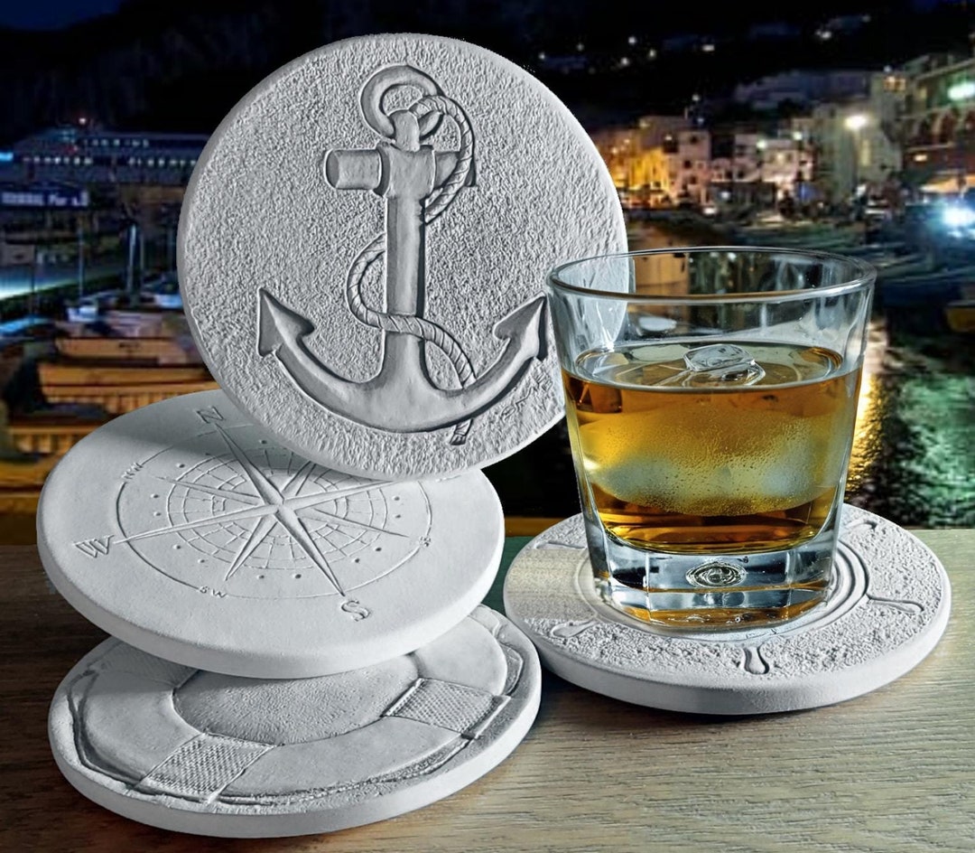 Nautical Drink Coasters for Beach House - Set of 4 Assorted Anchor ...