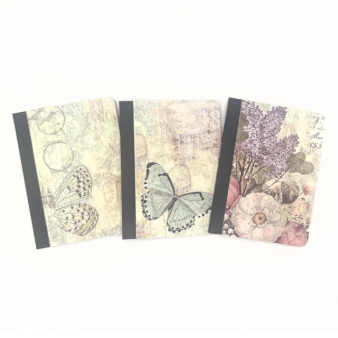 3 Mini Composition Notebook Journals With Floral and Butterfly Covers ...