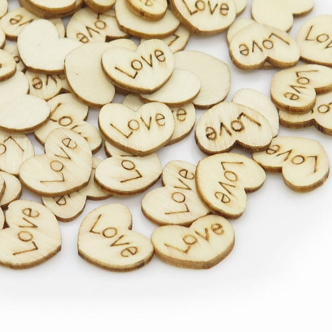 95 Mini Wooden Heart Shapes Engraved With the Word Love on One Side ...