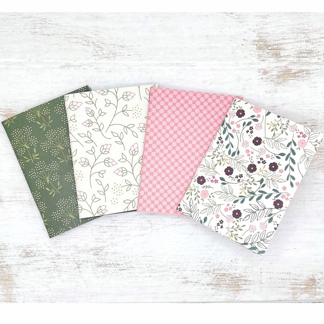4 Mini Notebooks Journals Made With Patterned Covers 3x4 Inches