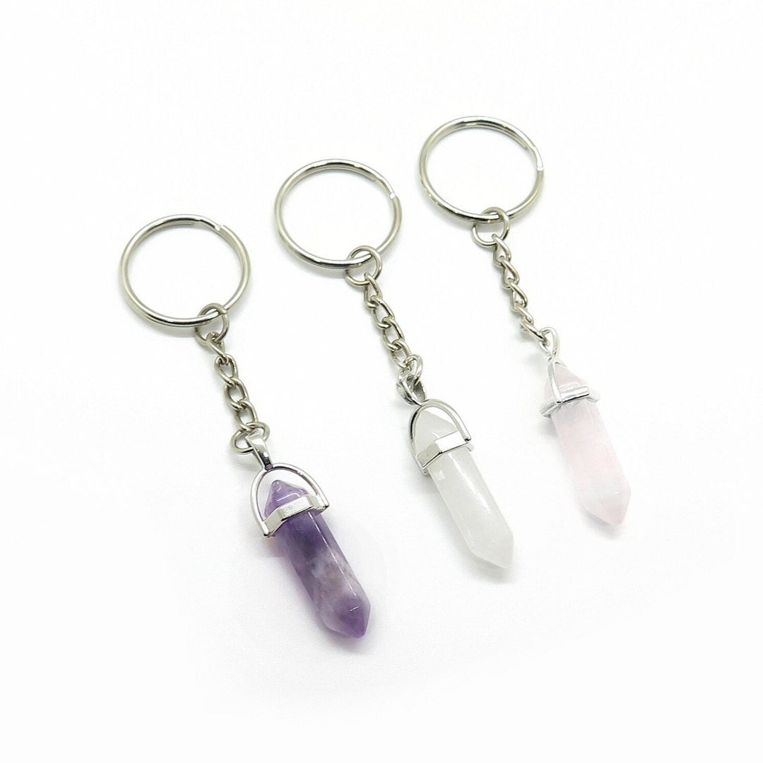 Set of 3 Crystal Keychain, Gemstone Quartz Keychain, Crystal Pendant ...
