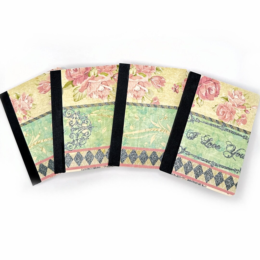 4 Mini Notebook Journals With Cute Glittery Patterns, Altered Notebooks ...