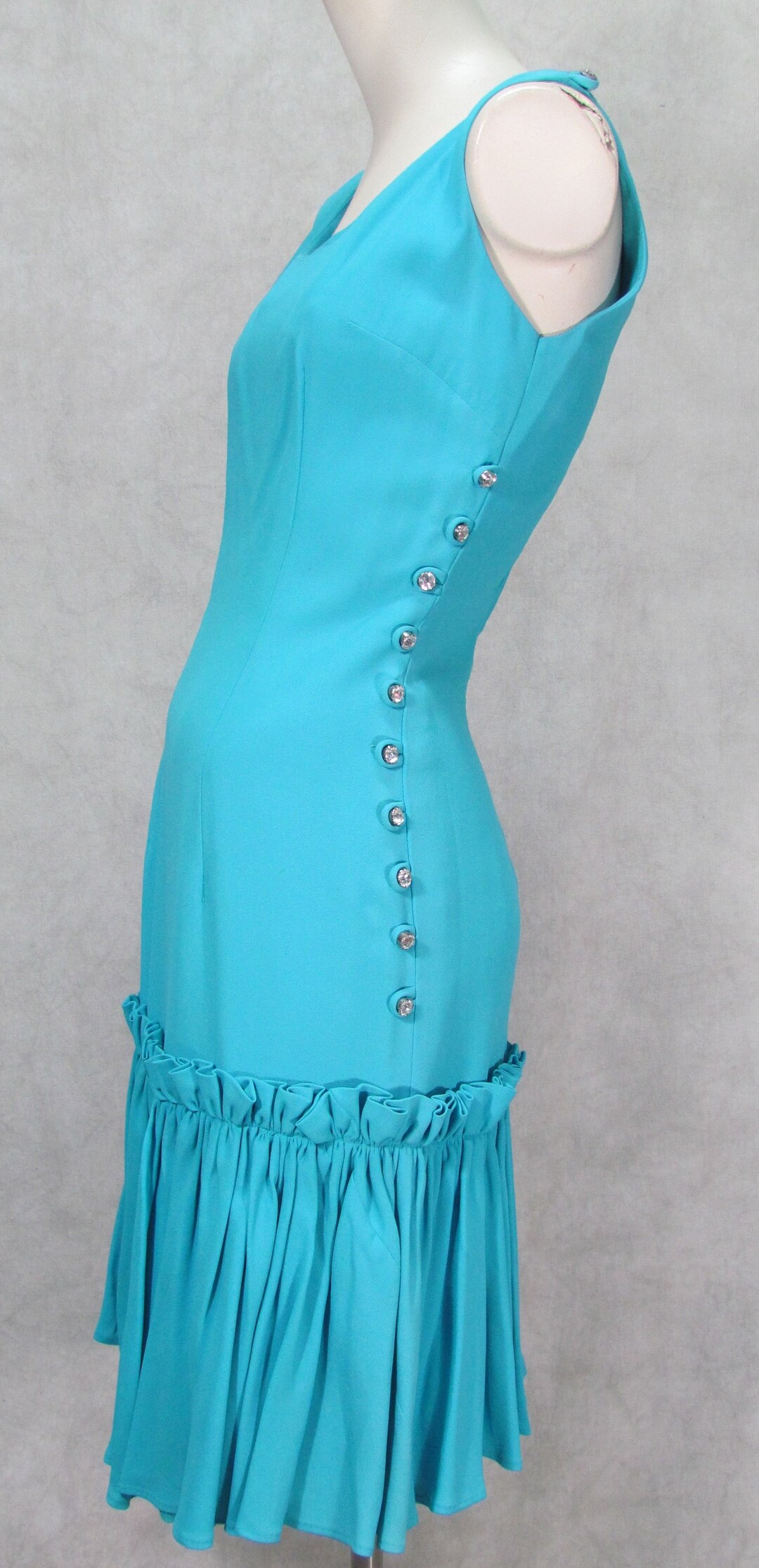Ruffle Bottom Rhinestone 1960s Dress Alfred Werber Low Back 1950 ...