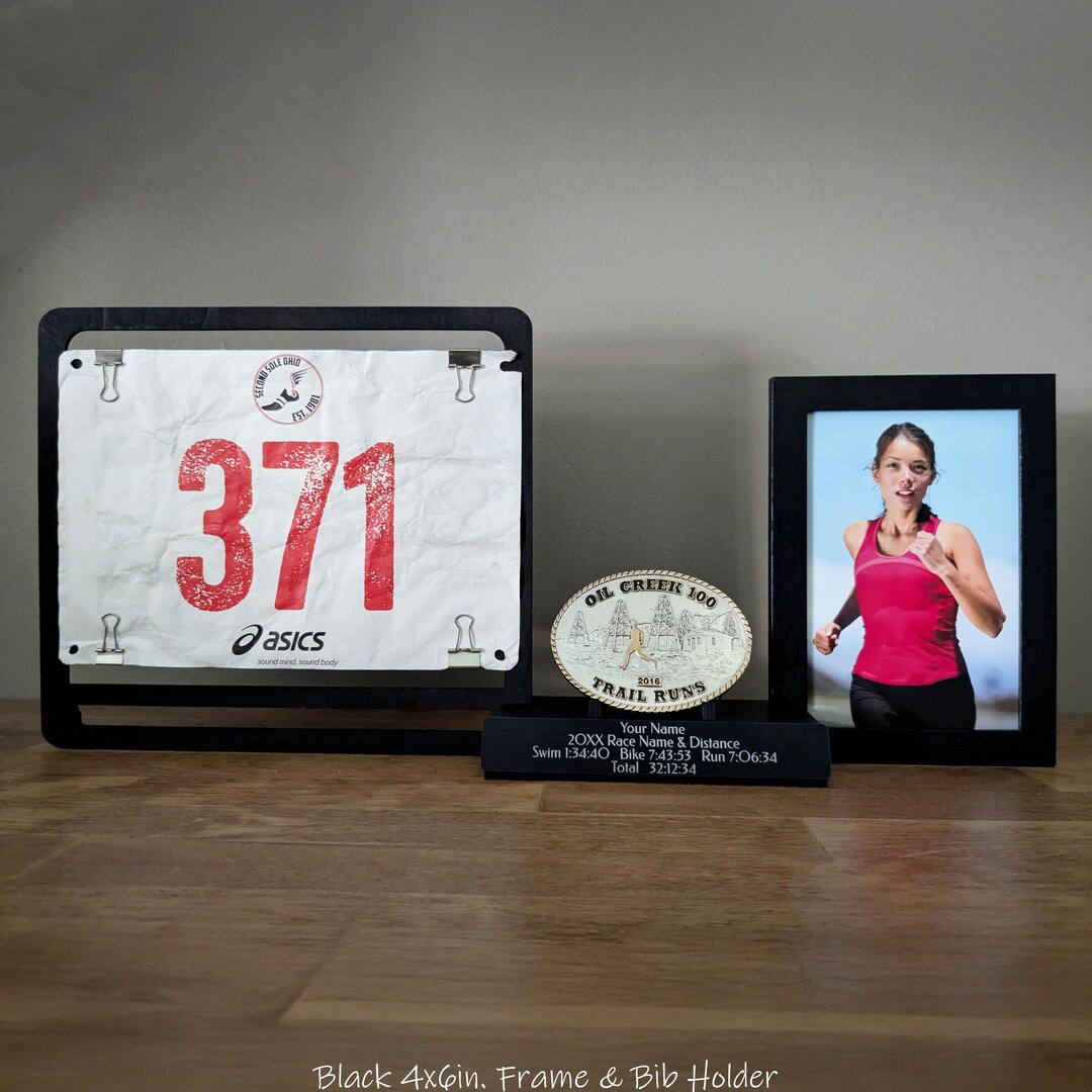 Personalized Buckle Display W/ Bib & Photo or Two Photos | Black or ...