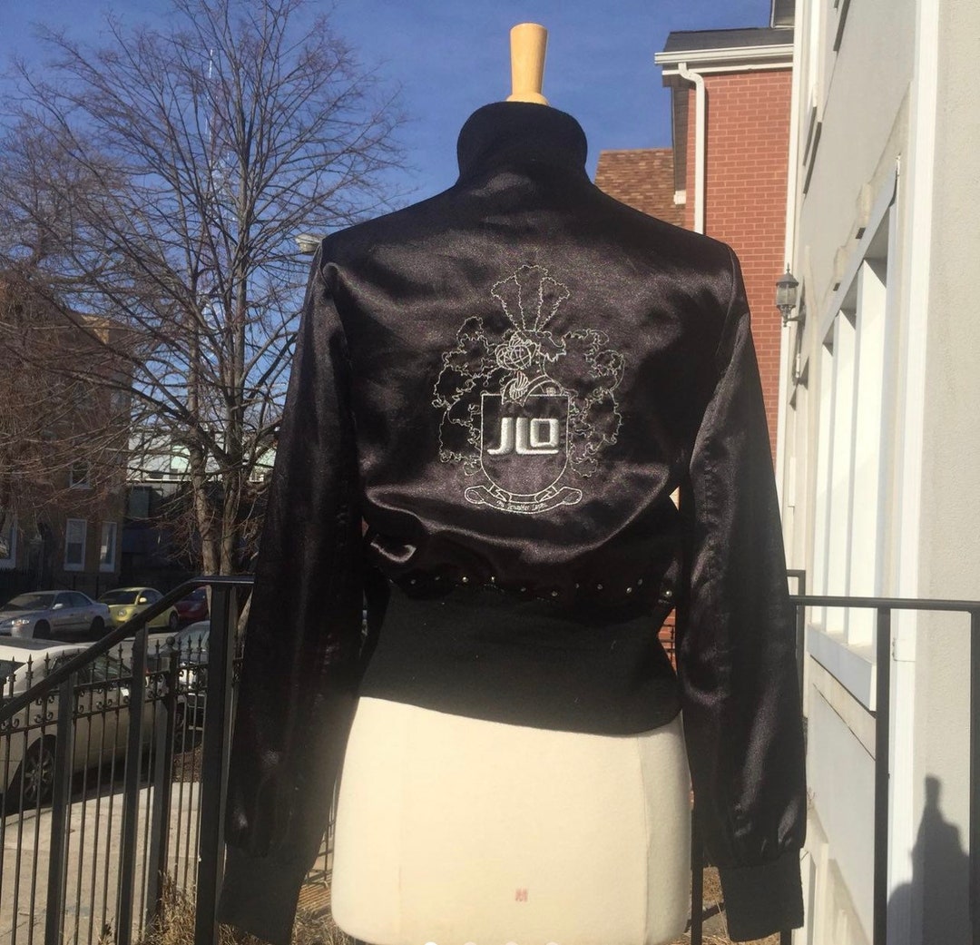 J.LO by Jennifer Lopez Black Satin Studded Bomber Jacket Size Small - Etsy