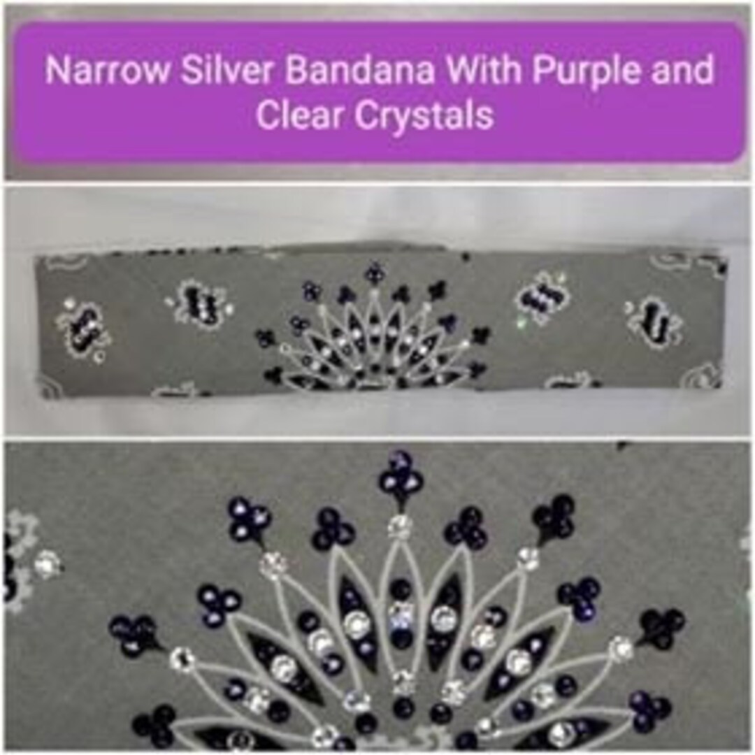 Narrow Silver Paisley Bandana With Dark Purple and Diamond Clear ...