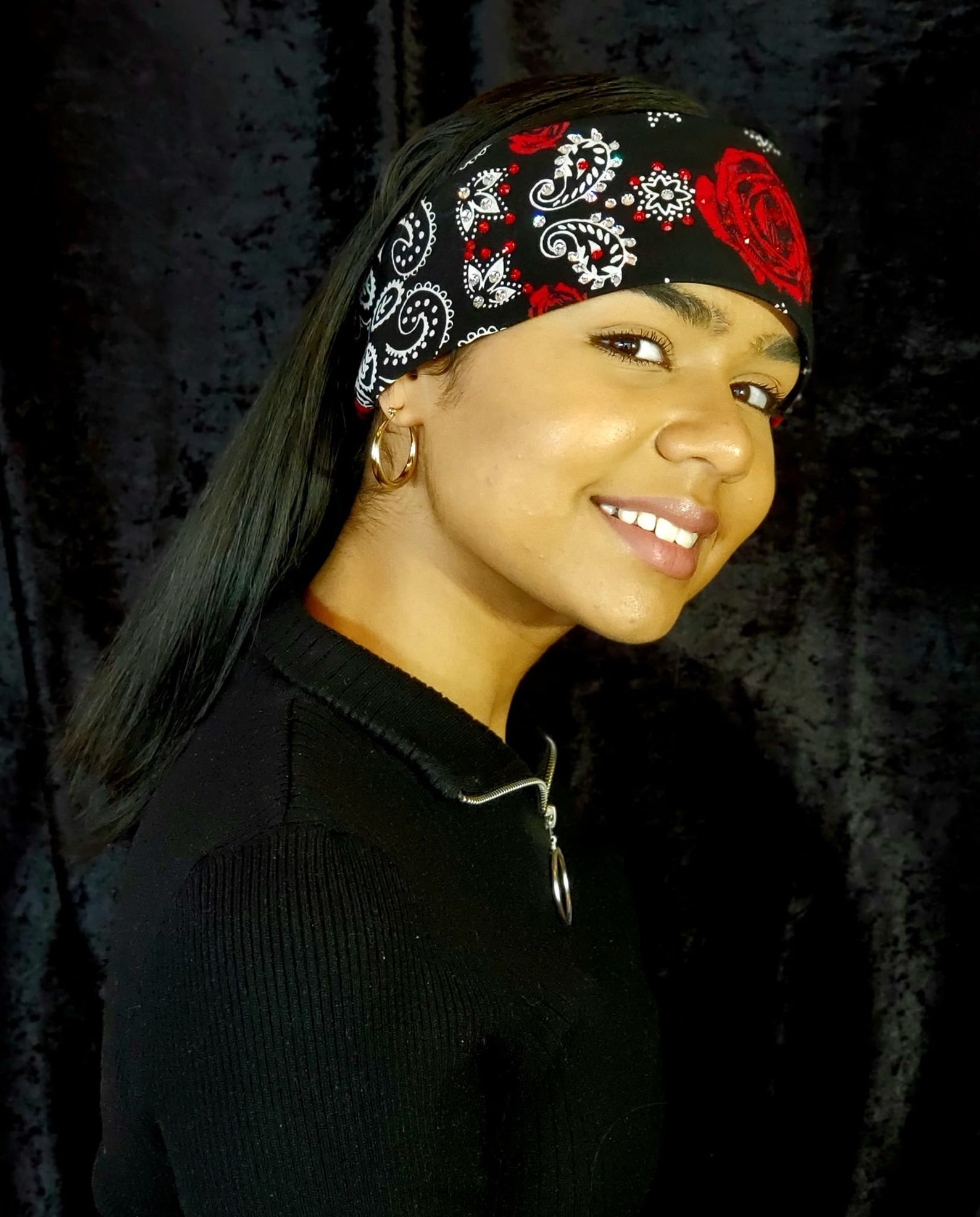 Black Rose Bandana With Swarovski Crystals Sku9005 Etsy