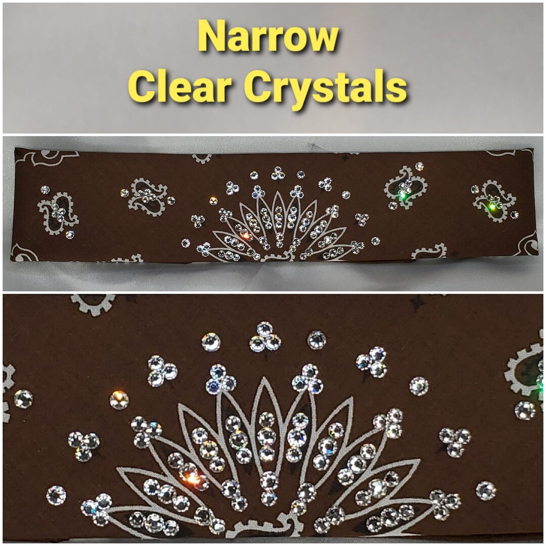 Narrow Brown Paisley Bandana With Diamond Clear Austrian Crystals ...
