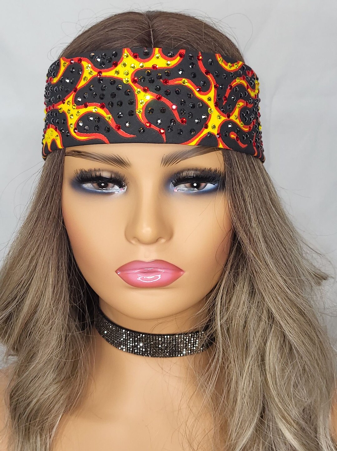 Leeannette Narrow Flames With Black, Red and Yellow Austrian Crystals ...