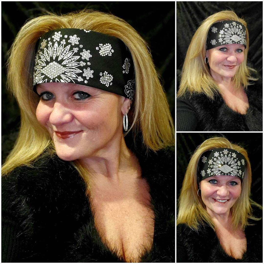 Leeannette Black Paisley Bandana With Diamond Clear Austrian Crystals ...