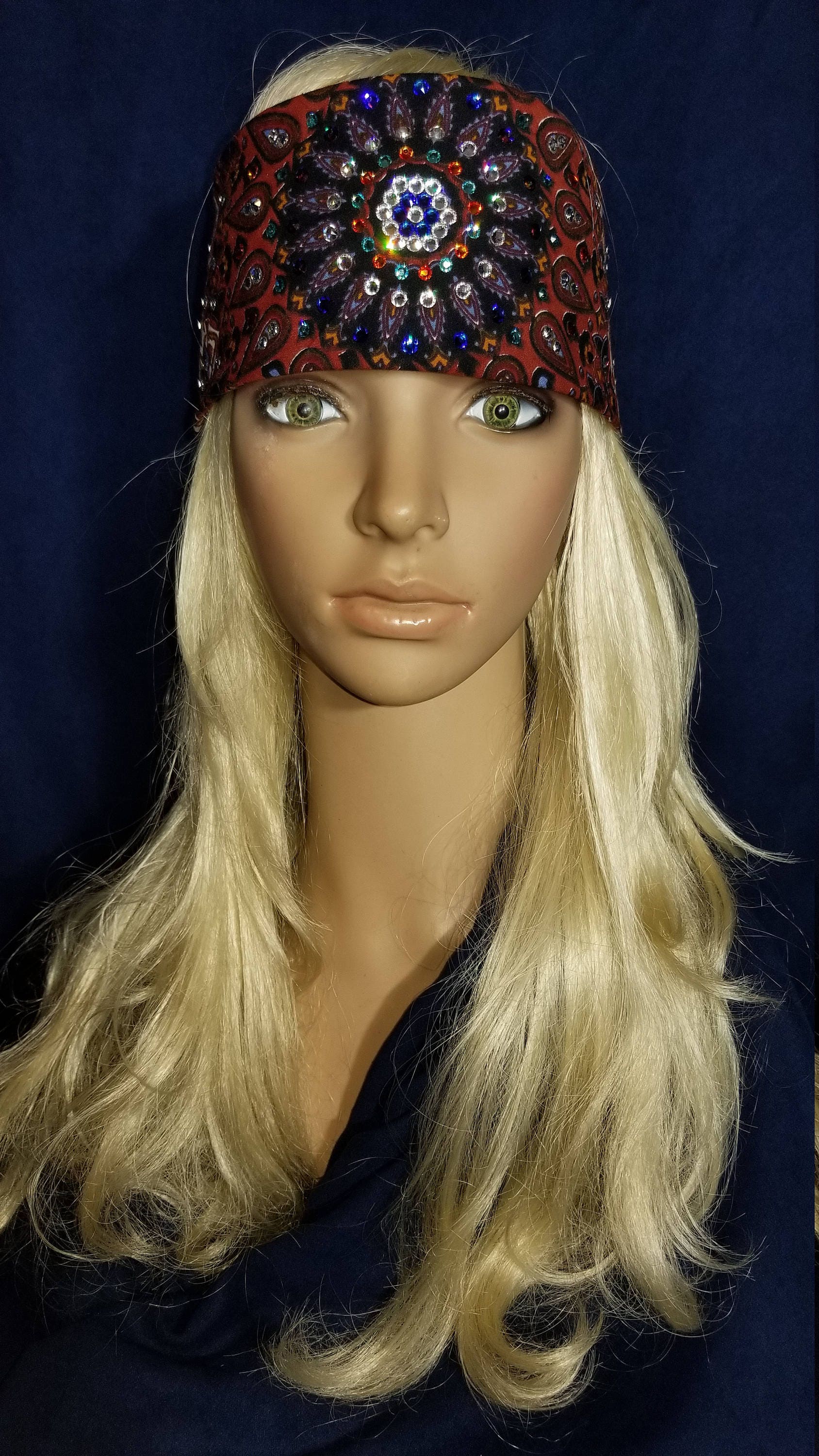 Hand dyed rust Indian bandana with swarovski crystals