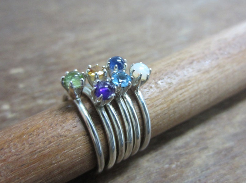 4mm Round Cabochon Gemstone Stackable Ring Sterling Silver - Etsy