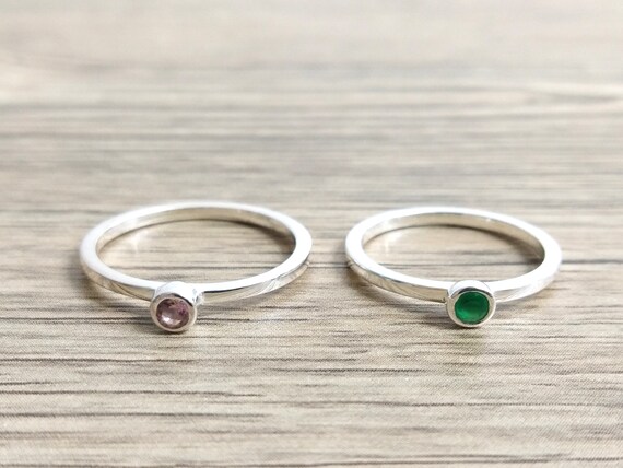 Personalized Birthstone Rings-small 3mm Round Gemstone - Etsy