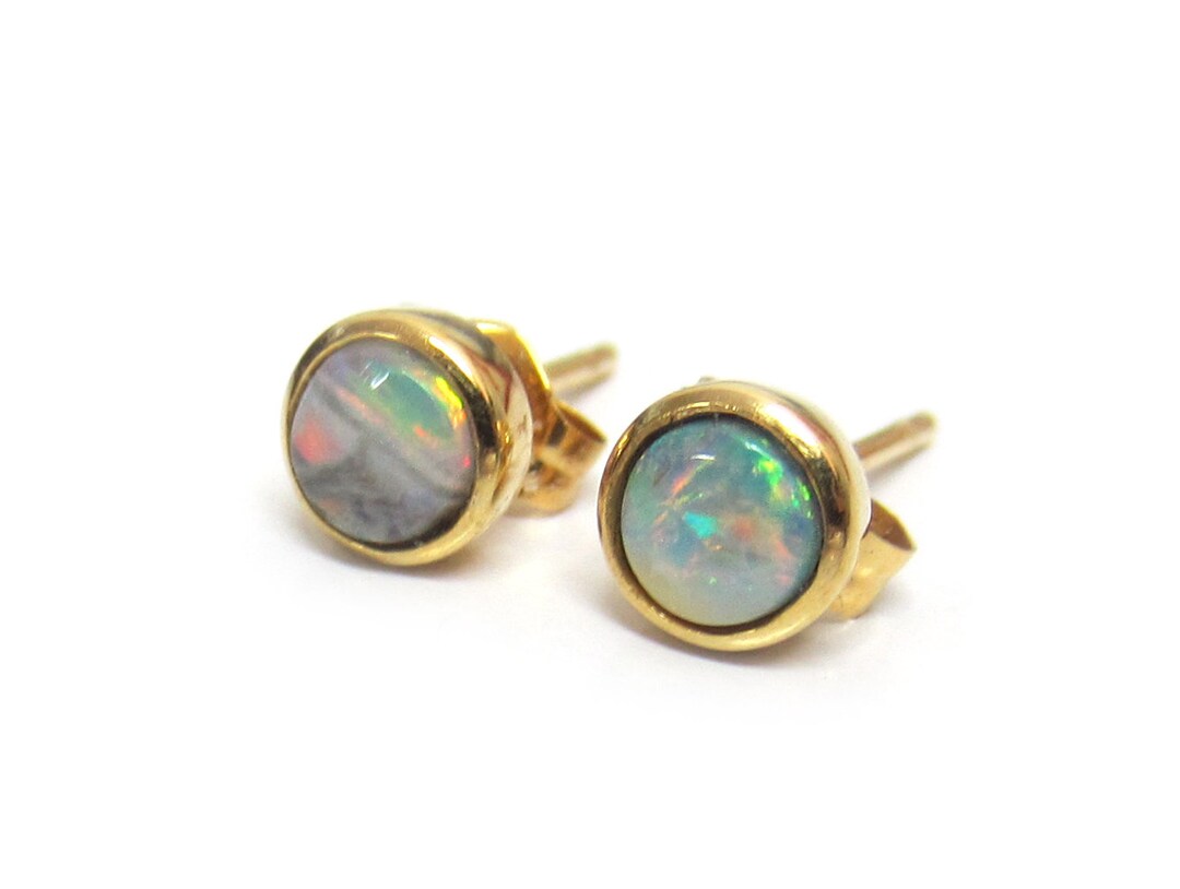 14K Solid Gold Natural Australian Boulder Opal Stud Earrings - Etsy
