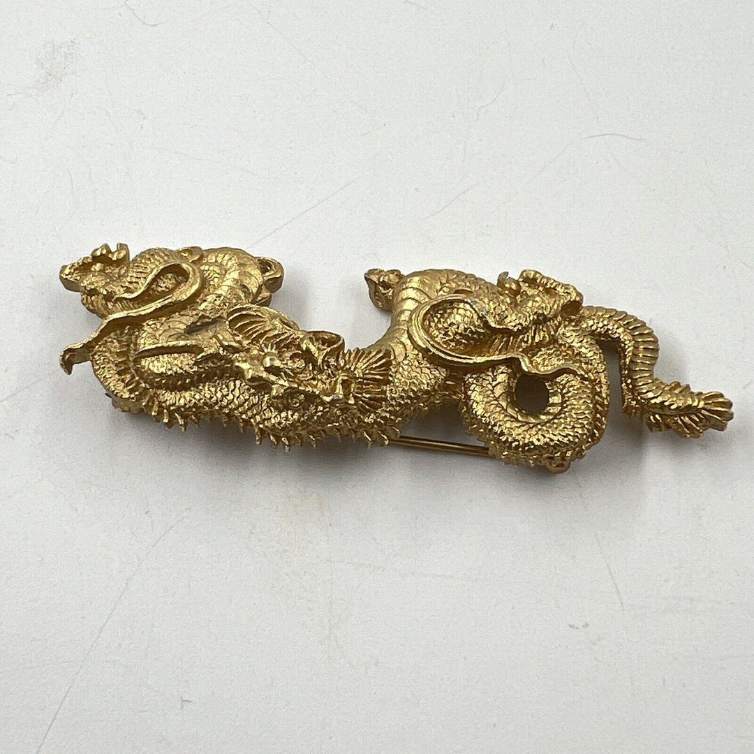 Alva Museum Replica Menuki Dragon Gold Tone Brooch Vintage Pin Japanese ...
