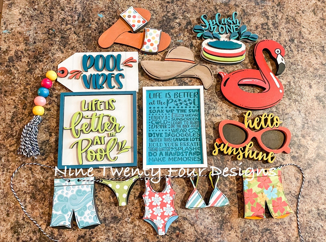 Pool Tiered Tray Set Pool Decor Pool Party | Etsy