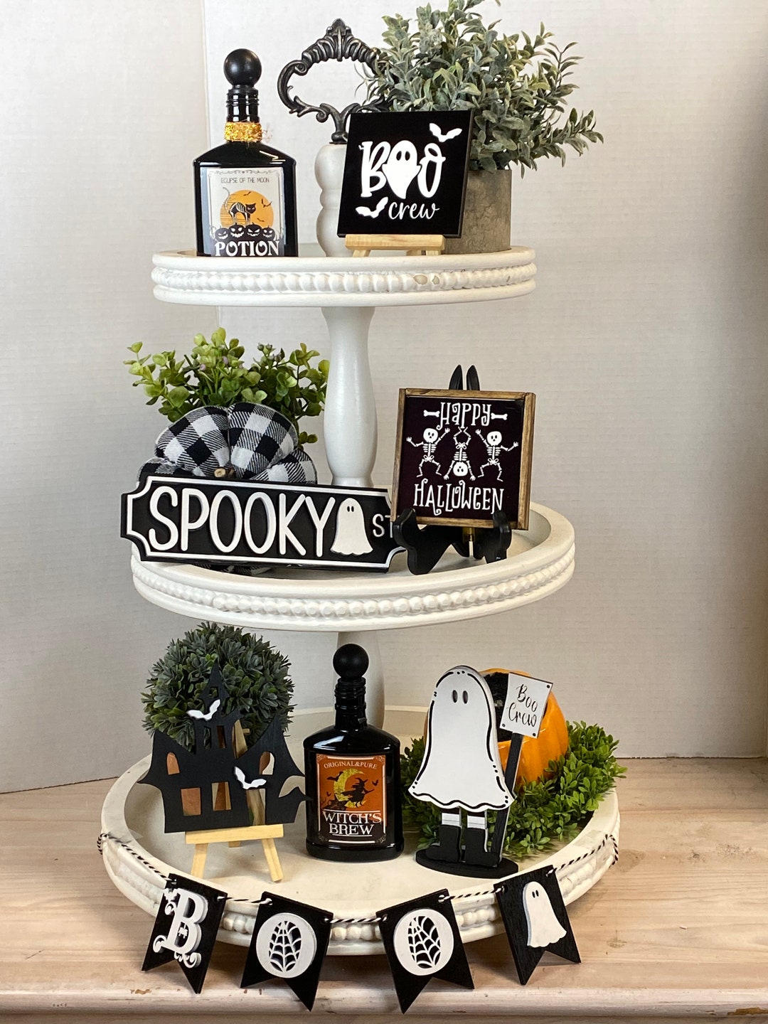 Boo Crew Halloween Tiered Tray Decor, Ghost Decor, Farmhouse Halloween ...