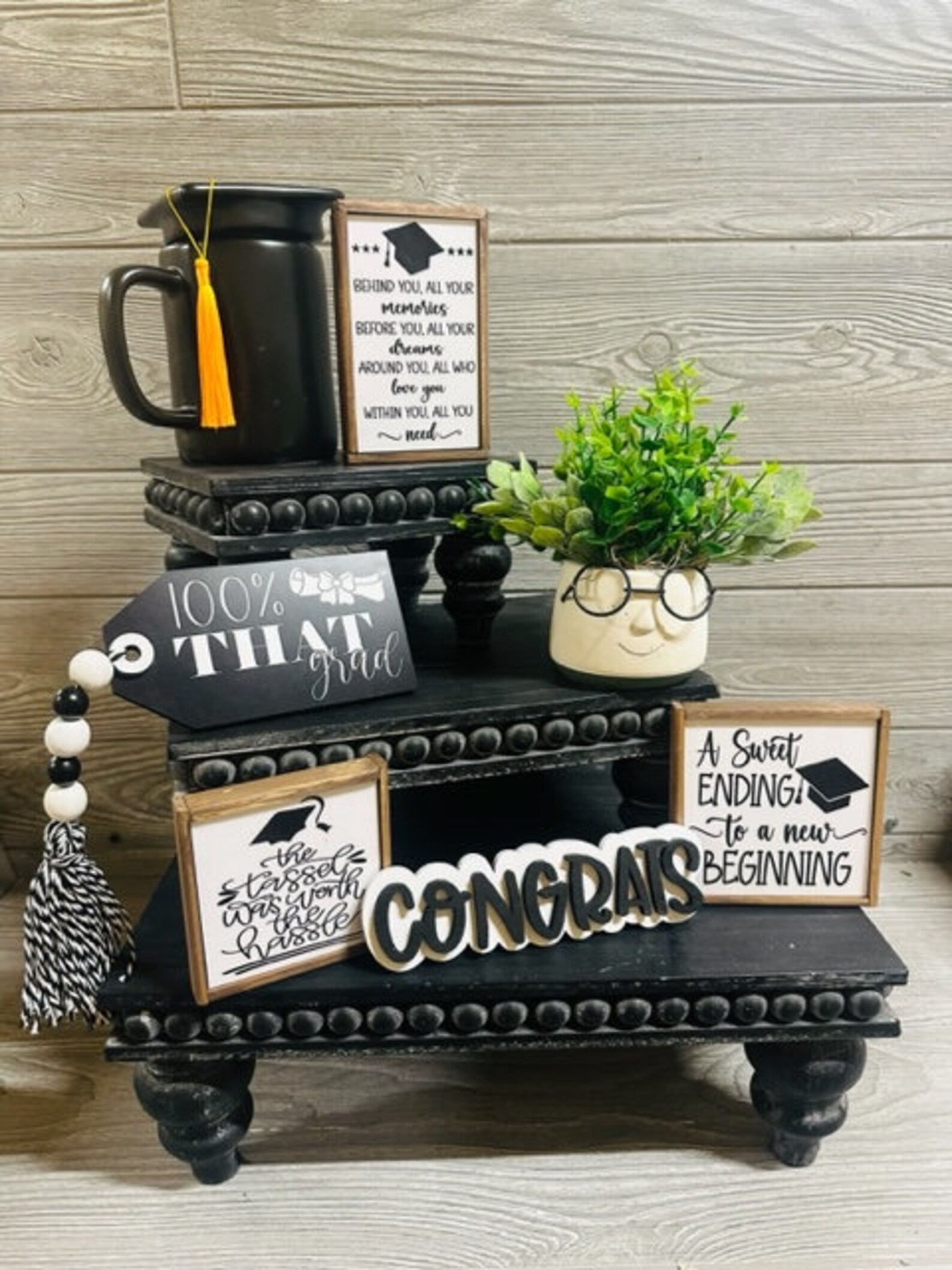 Graduation Party Decor Tiered Tray Centerpiece Signs Collage Grad Party ...