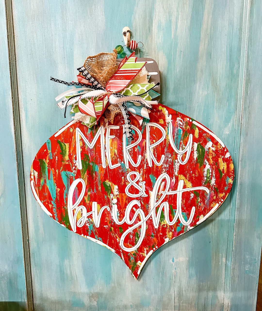 Merry & Bright Door Hanger, Chistmas Door Hanger, Christmas, Holiday ...