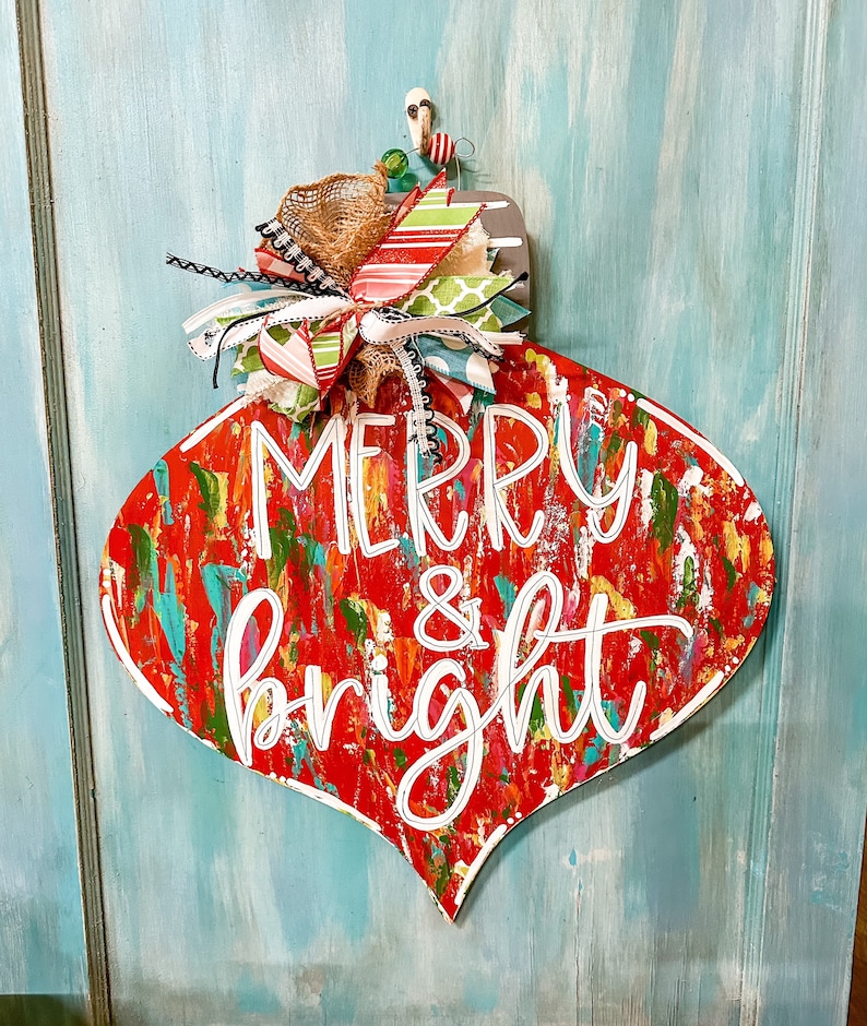 Merry & Bright Door Hanger Chistmas Door Hanger Christmas - Etsy
