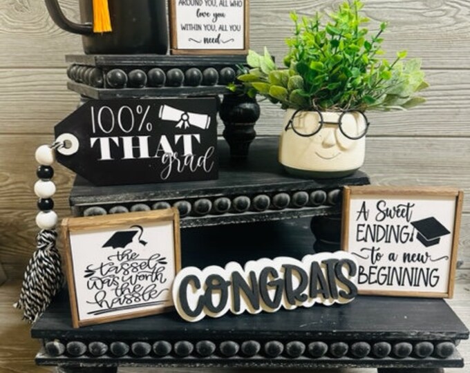 Graduation Party Decor Tiered Tray Centerpiece Signs Collage Grad Party ...