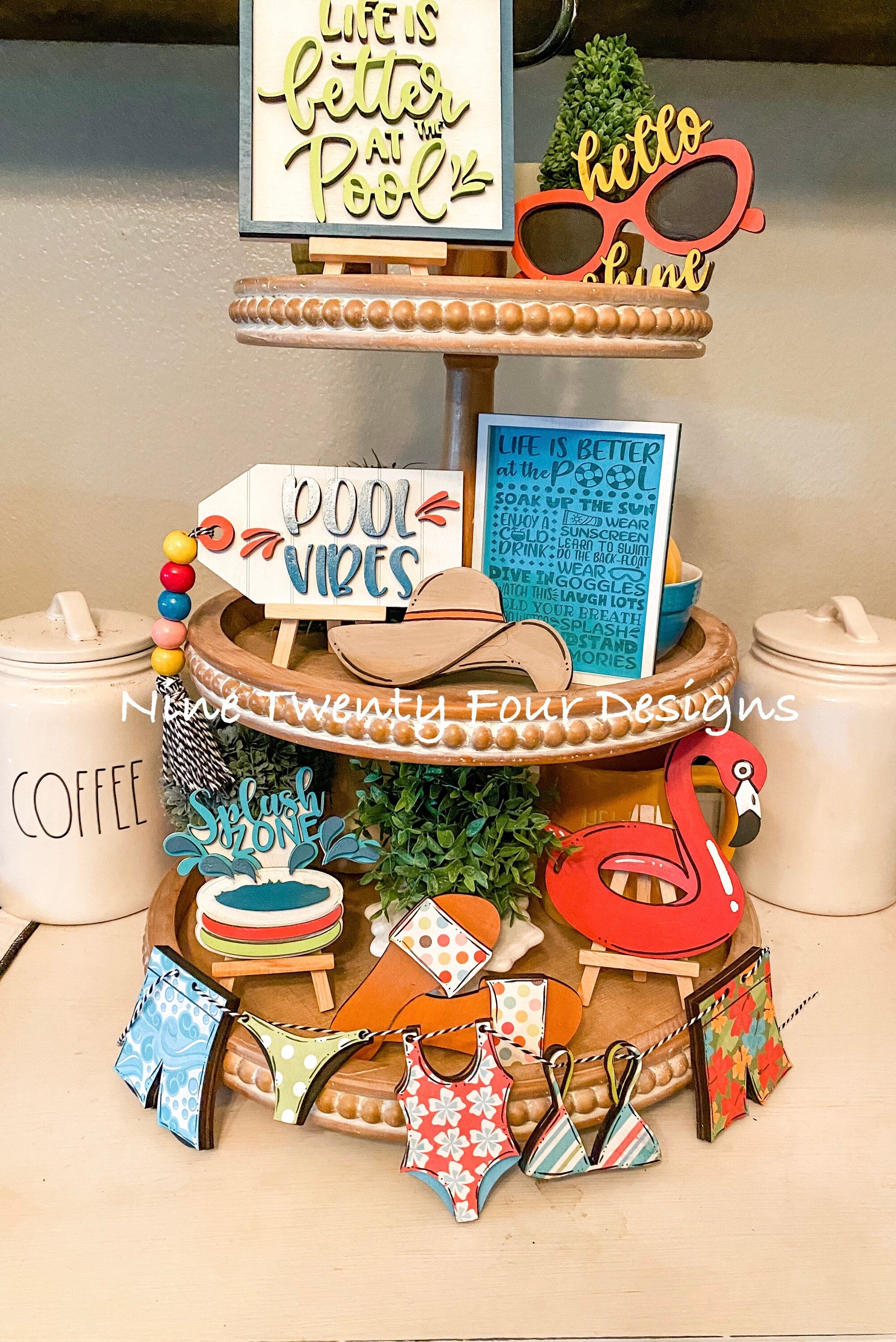 Pool Tiered Tray Set Pool Decor Pool Party | Etsy