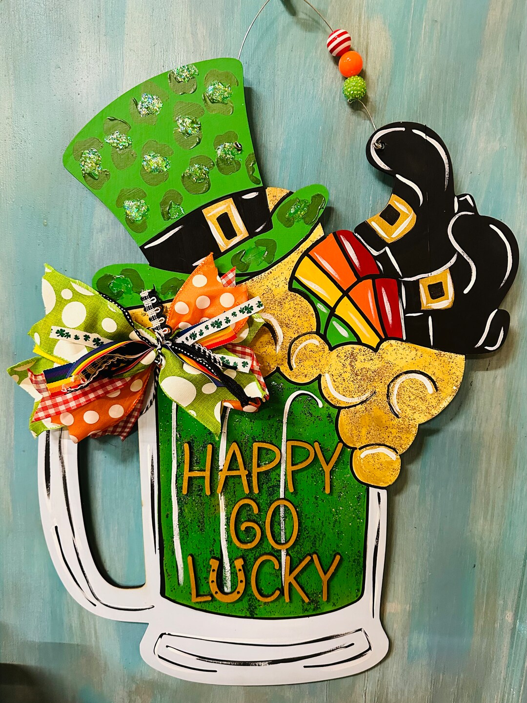 Happy Go Lucky Beer Mug Leprechaun St. Patricks Door Hanger, St ...
