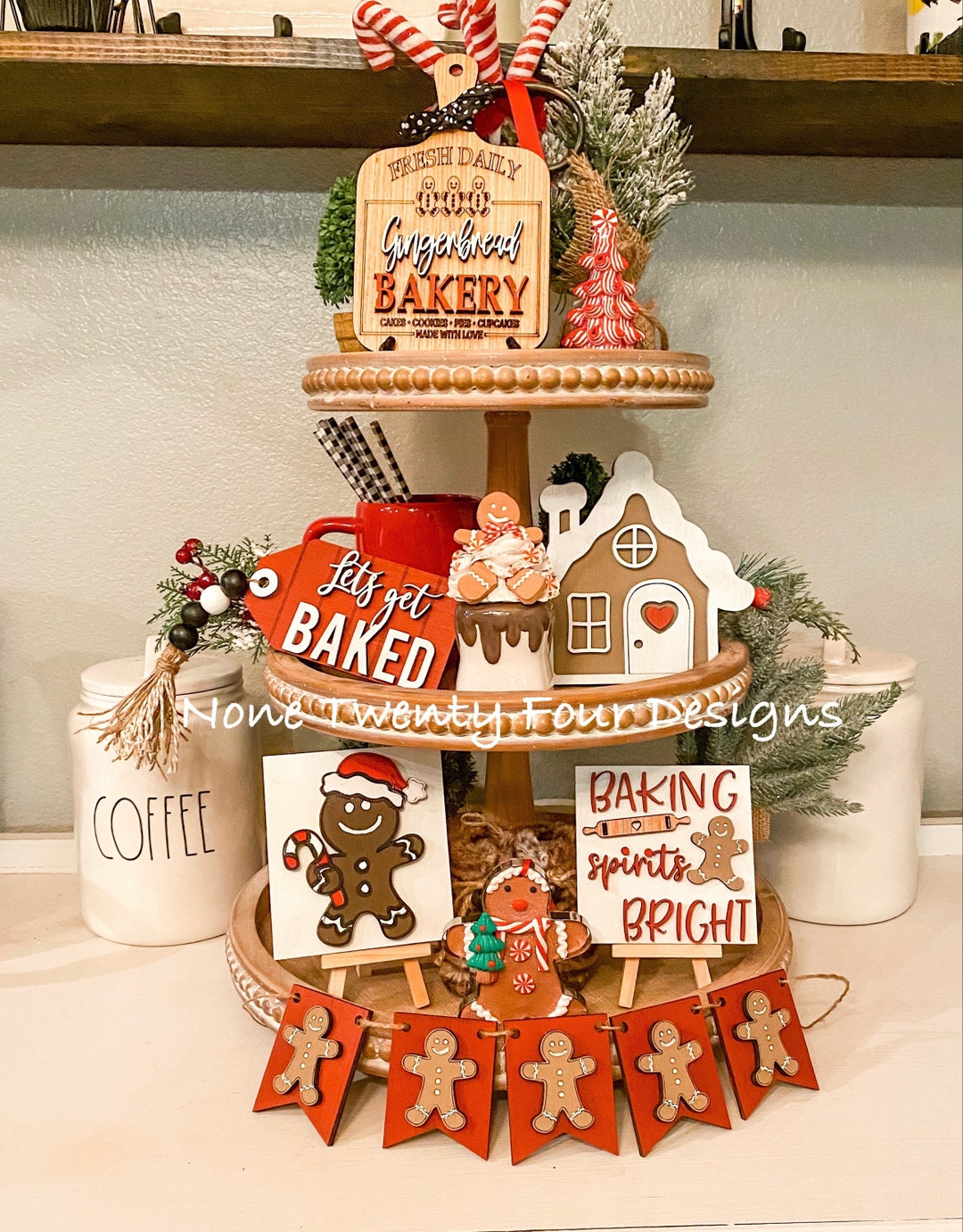 Gingerbread Bakery Tiered Tray Set, Tiered Tray Decor, Christmas Signs ...