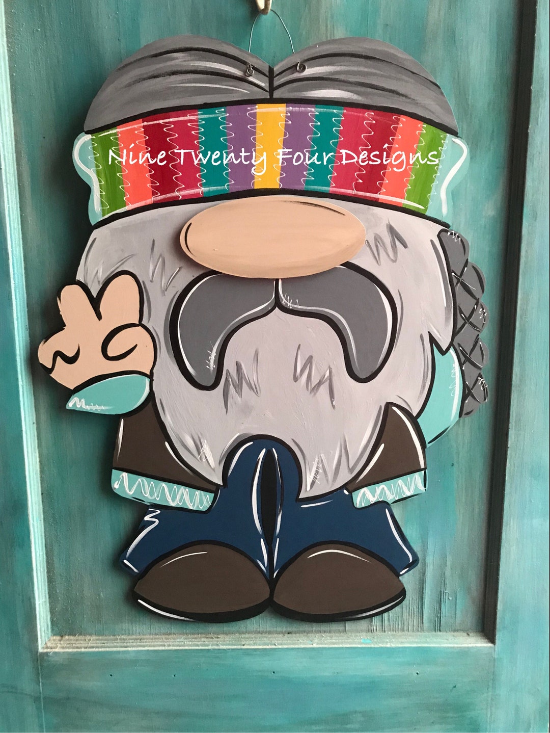 Hippie Gnome Groovy Gnome Door Hanger Gnome Door Hanger - Etsy