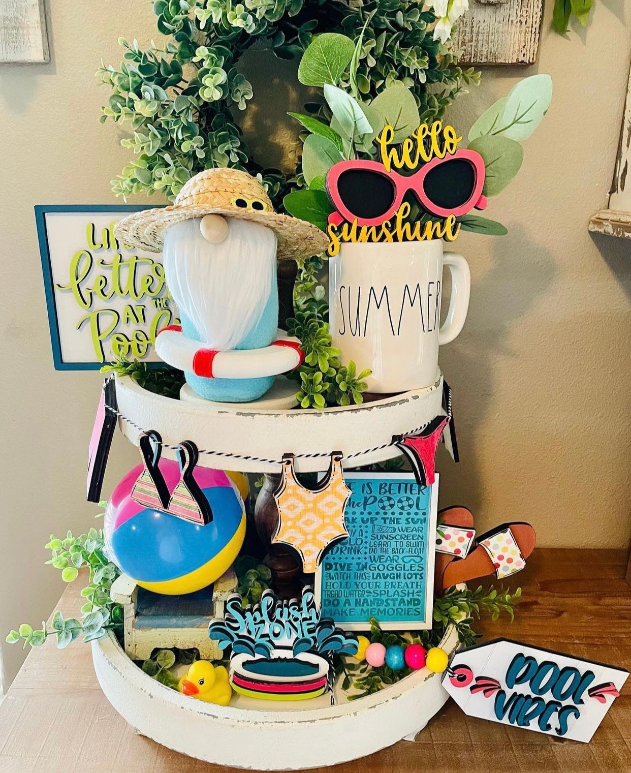 Pool Tiered Tray Set Pool Decor Pool Party | Etsy