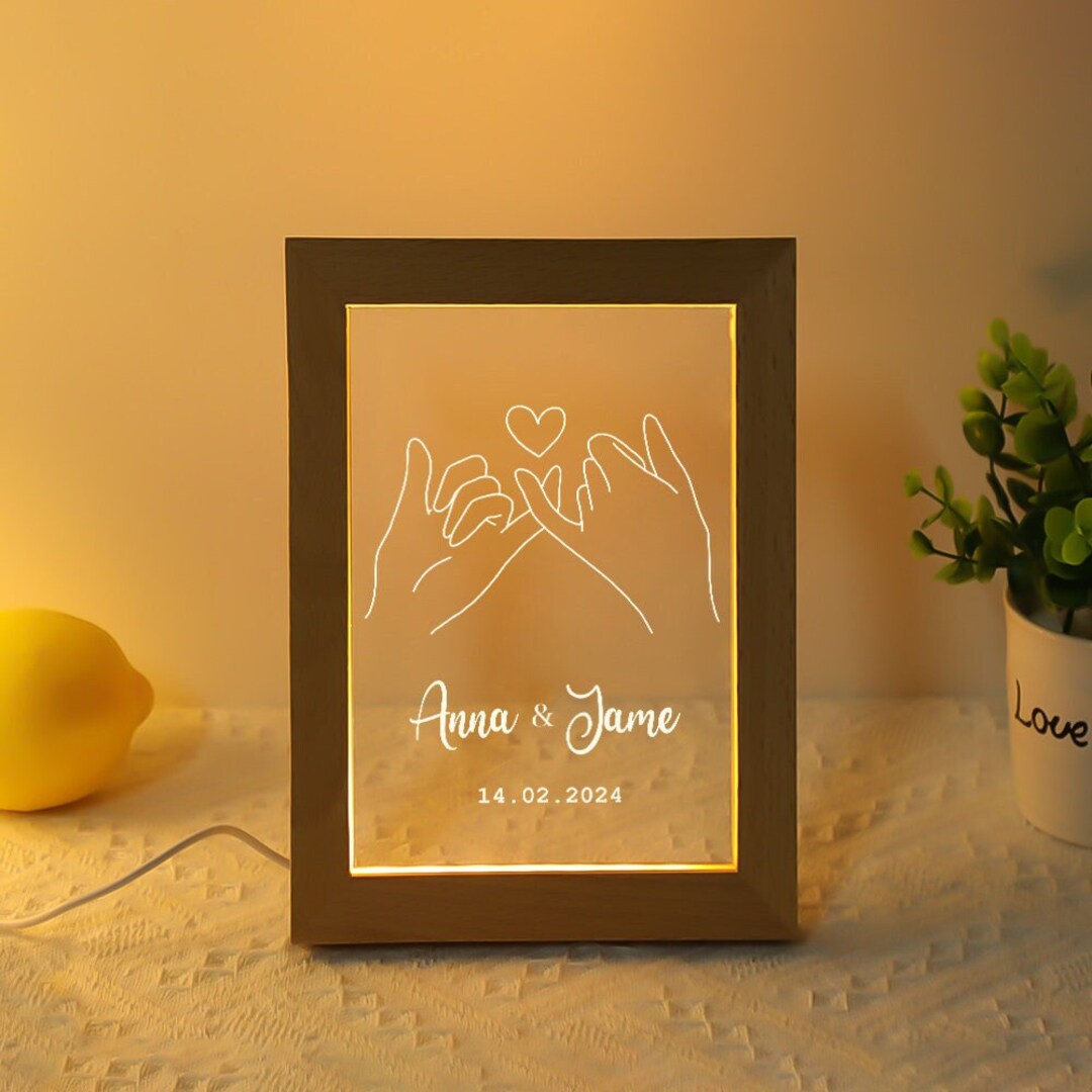 Personalized LED Illuminated Frame. Custom Engraved Light Up, Couple ...