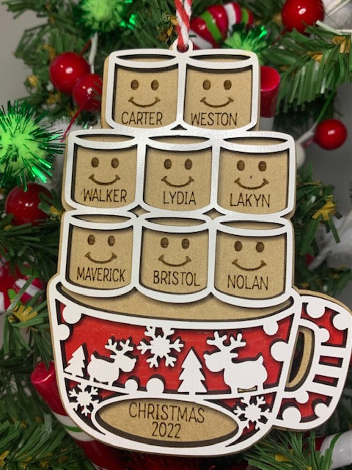 Hot Cocoa Marshmallow Personalized Ornament Family Ornament - Etsy