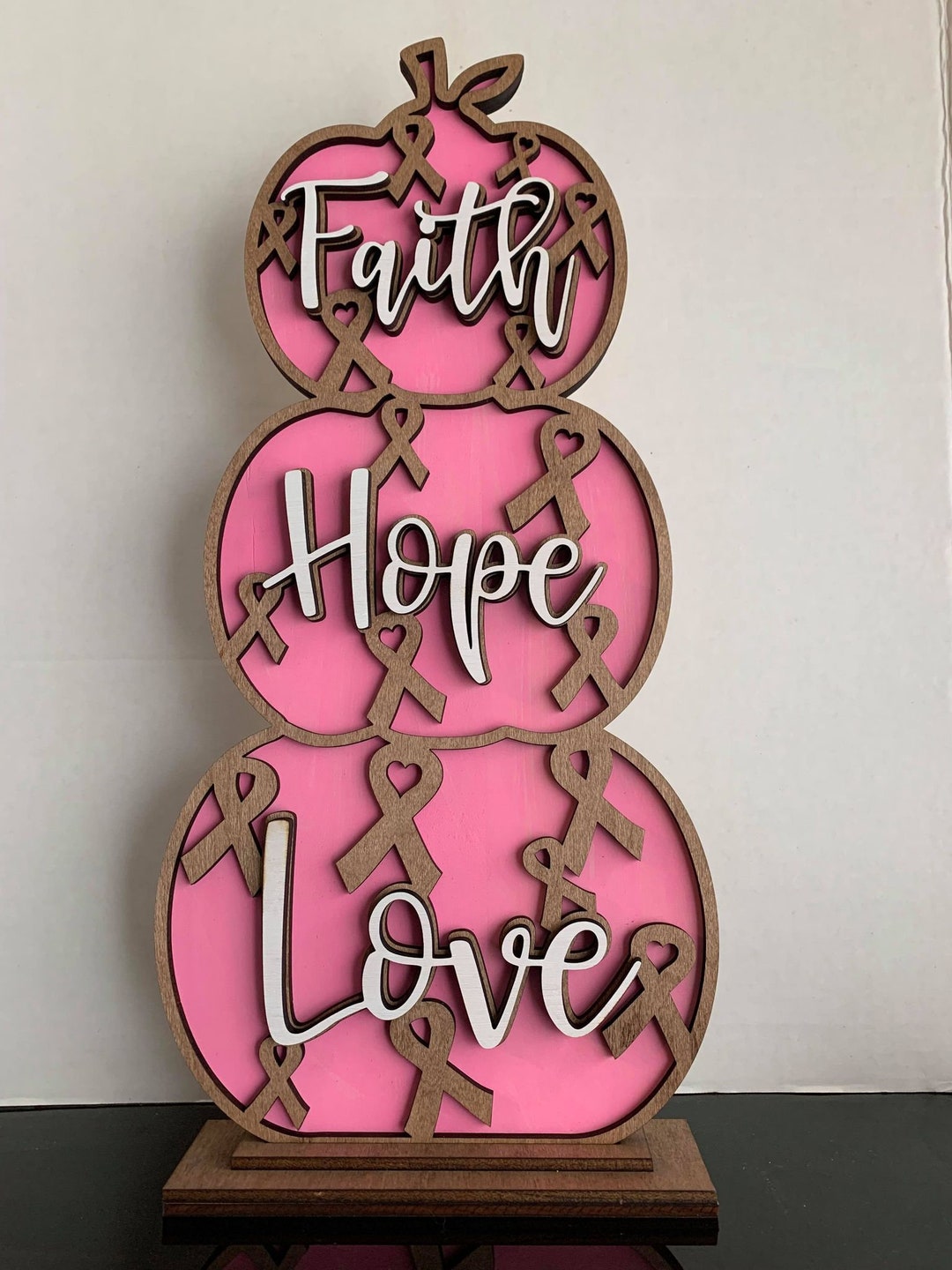 Awareness Stacked Pumpkin Decoration Cancer Awareness Pink Ribbon - Etsy