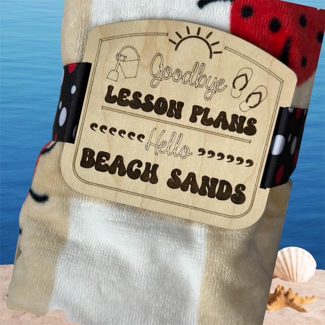 Teacher Beach Towel Gift Tag – Personalized Wooden Tag With Ribbon ...