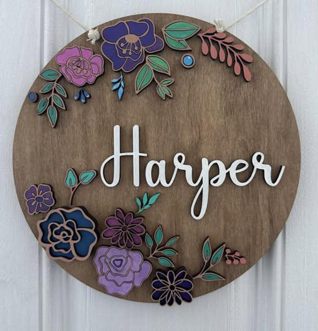 Personalized Floral Round Door Sign - Nursery, Bedroom, or Front Door ...