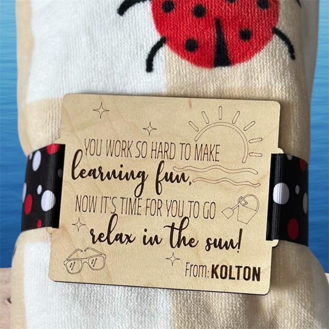 Teacher Beach Towel Gift Tag – Personalized Wooden Tag With Ribbon ...