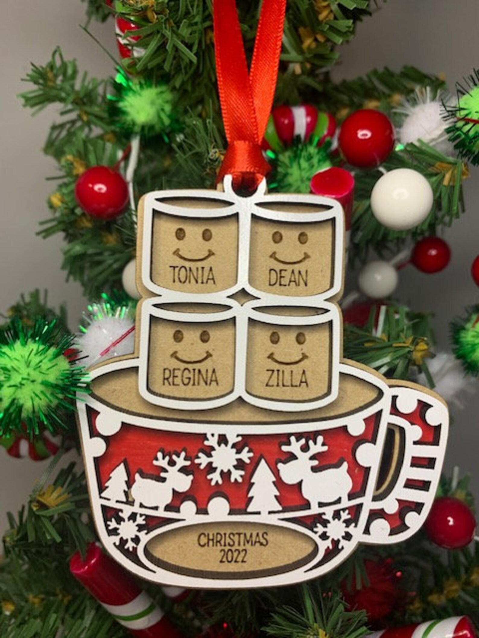 Hot Cocoa Marshmallow Personalized Ornament Family Ornament - Etsy