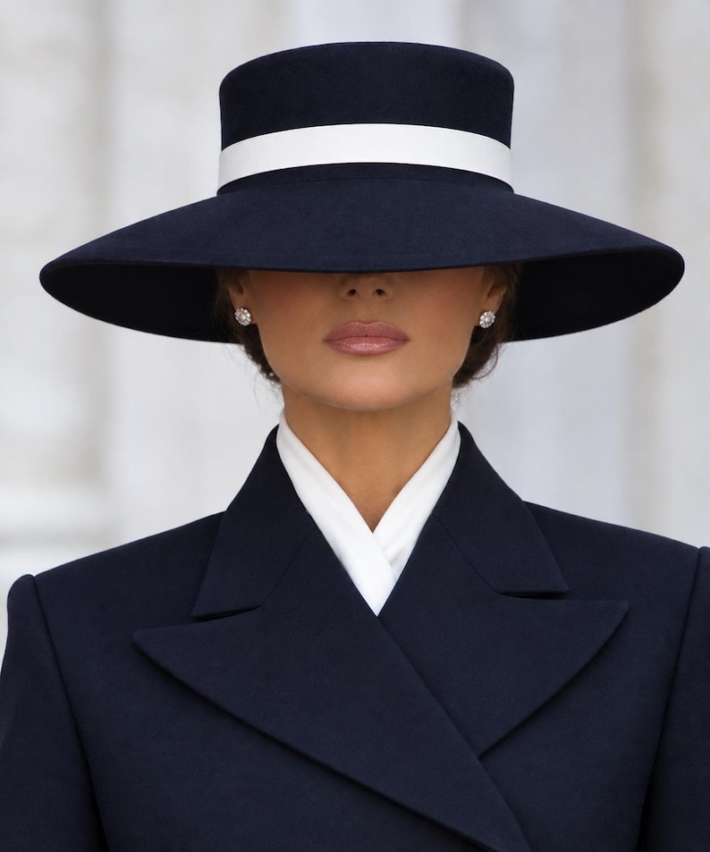 Elegant Black Wide Brim Fedora Hat, Vintage Formal Fashion (white Band ...
