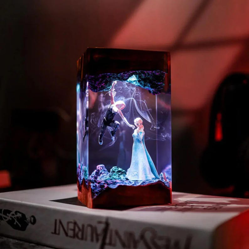 Elsa Frozen Vs Spider Girl Resin Lamp LED Night Light Handmade ...