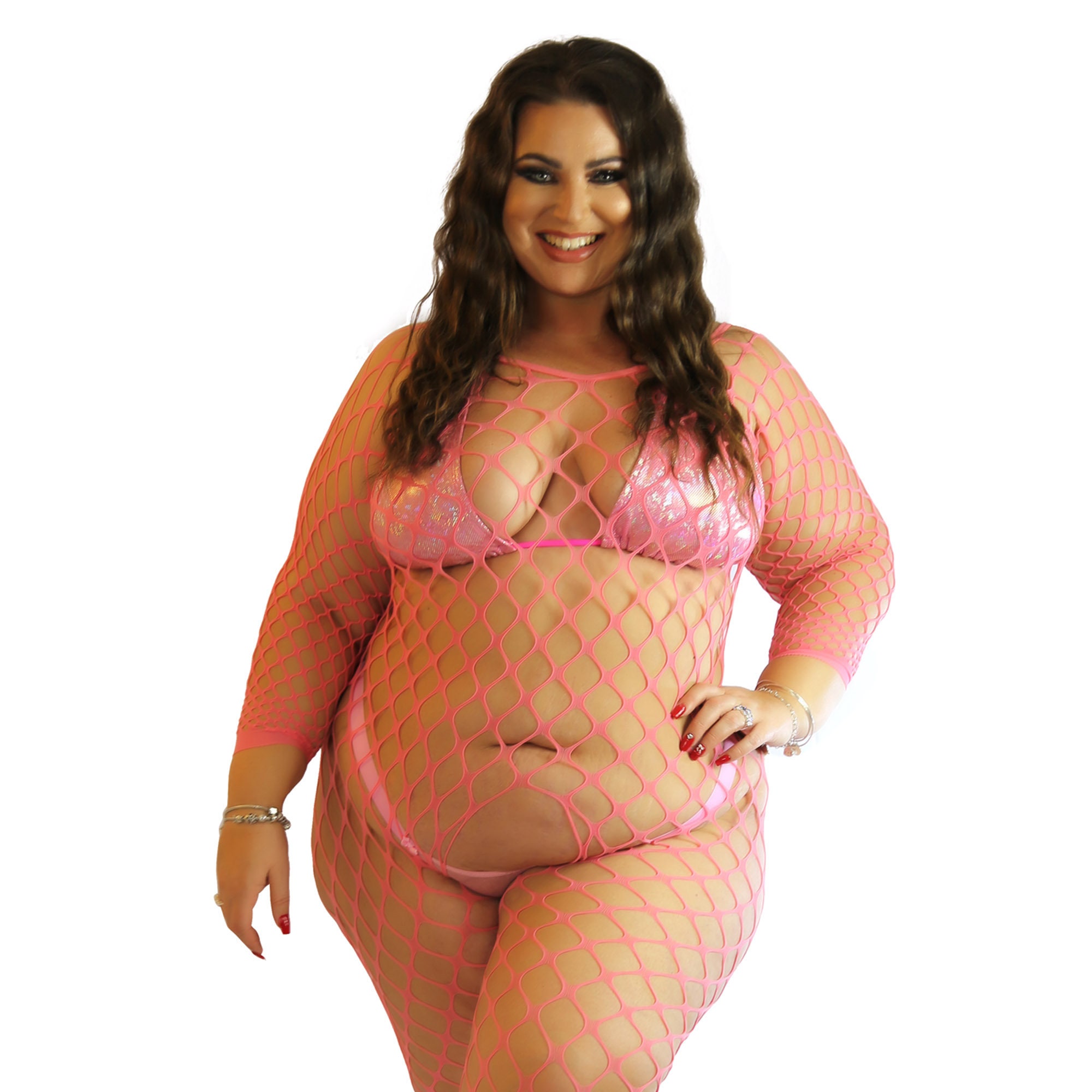 Plus Size XL 8XL Fishnet Full Body Covered Large Ring Net Bodysuit ...