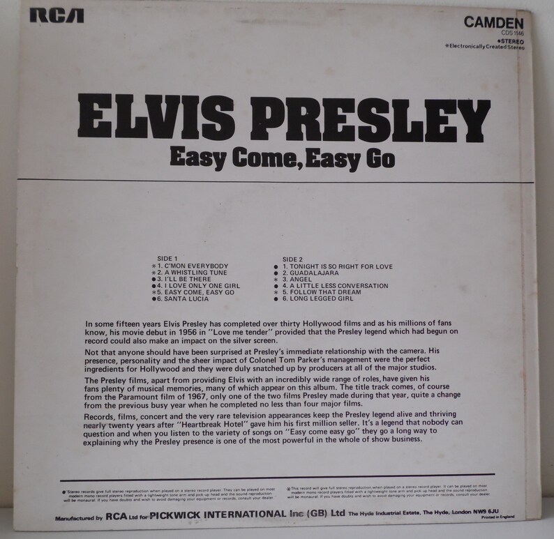 ELVIS PRESLEY Easy Come Easy Go 1975 Uk Issue Original Lp - Etsy