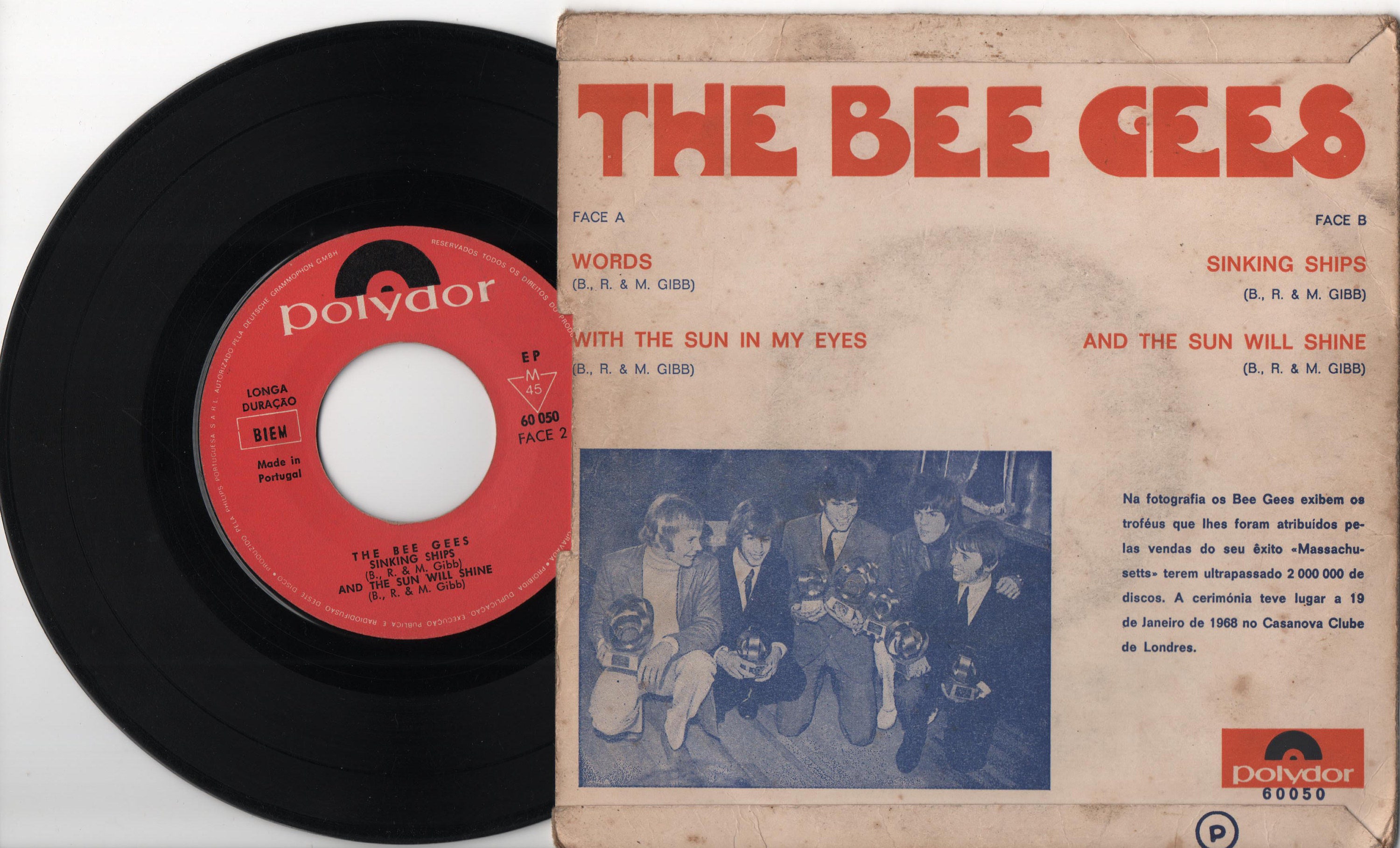 BEE GEES Words EP 1968 Portugal Issue Very Rare Original 7" 45 Rpm ...