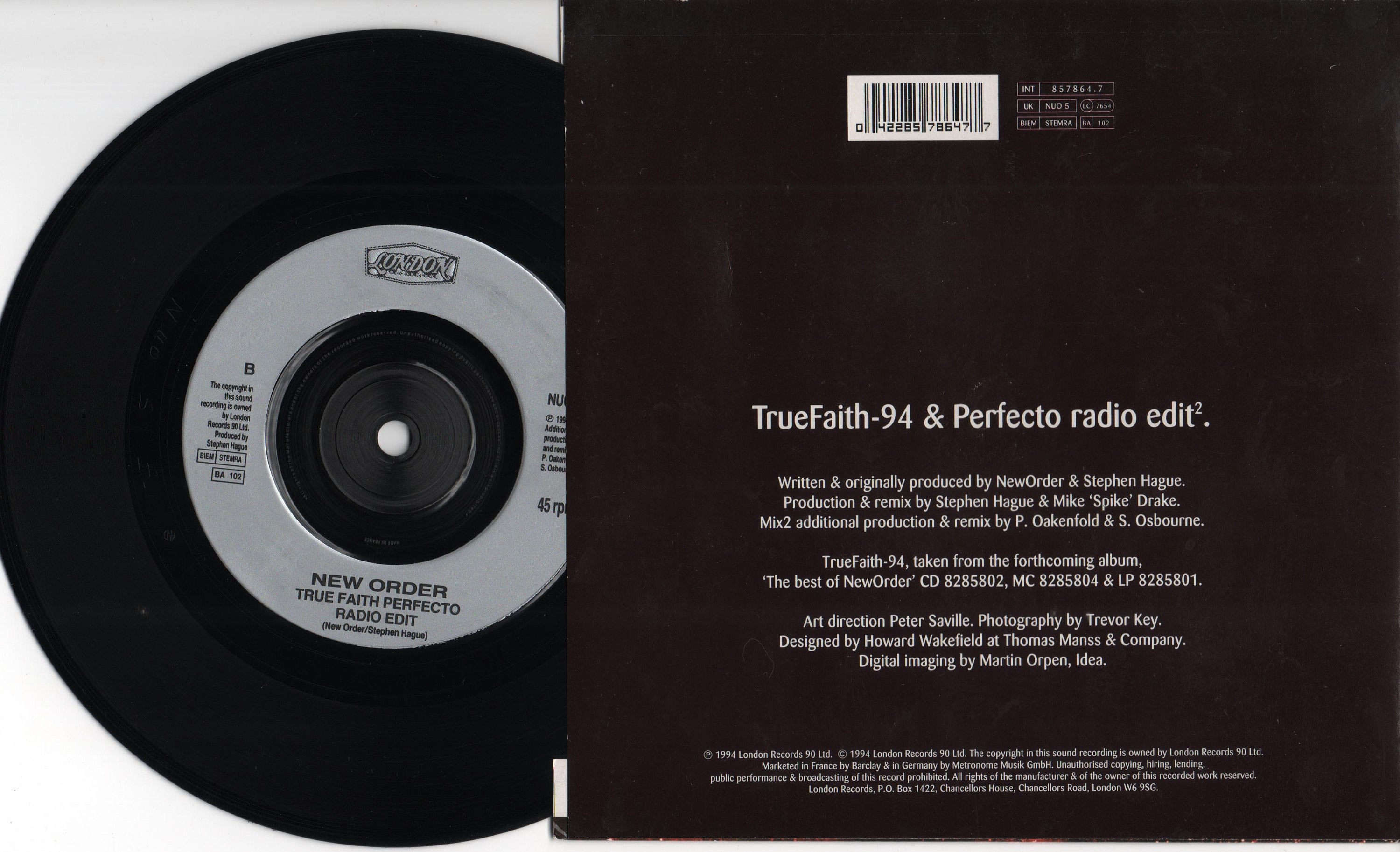 NEW ORDER True Faith-94 1994 UK Issue Very Rare Original 7" 45 Rpm ...