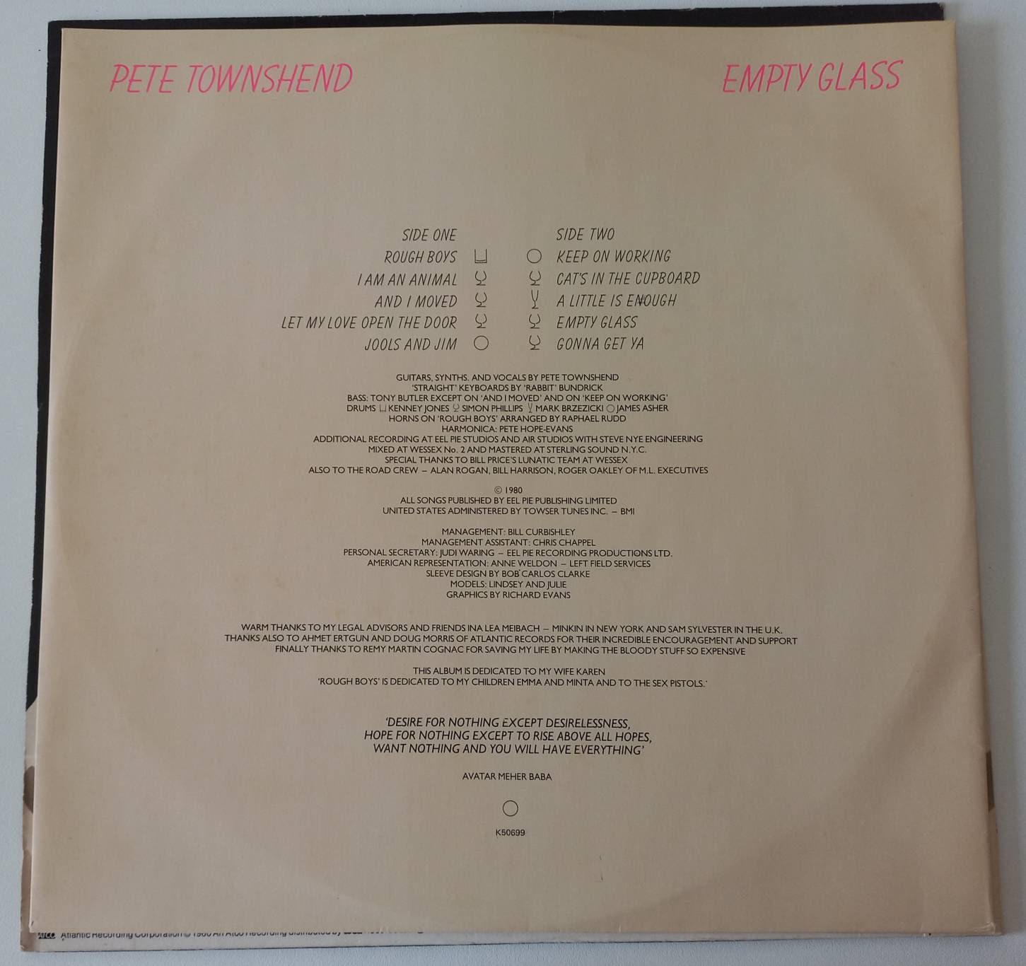 PETE TOWNSHEND Empty Glass 1980 Uk Issue Original Lp 33rpm Vinyl Album ...
