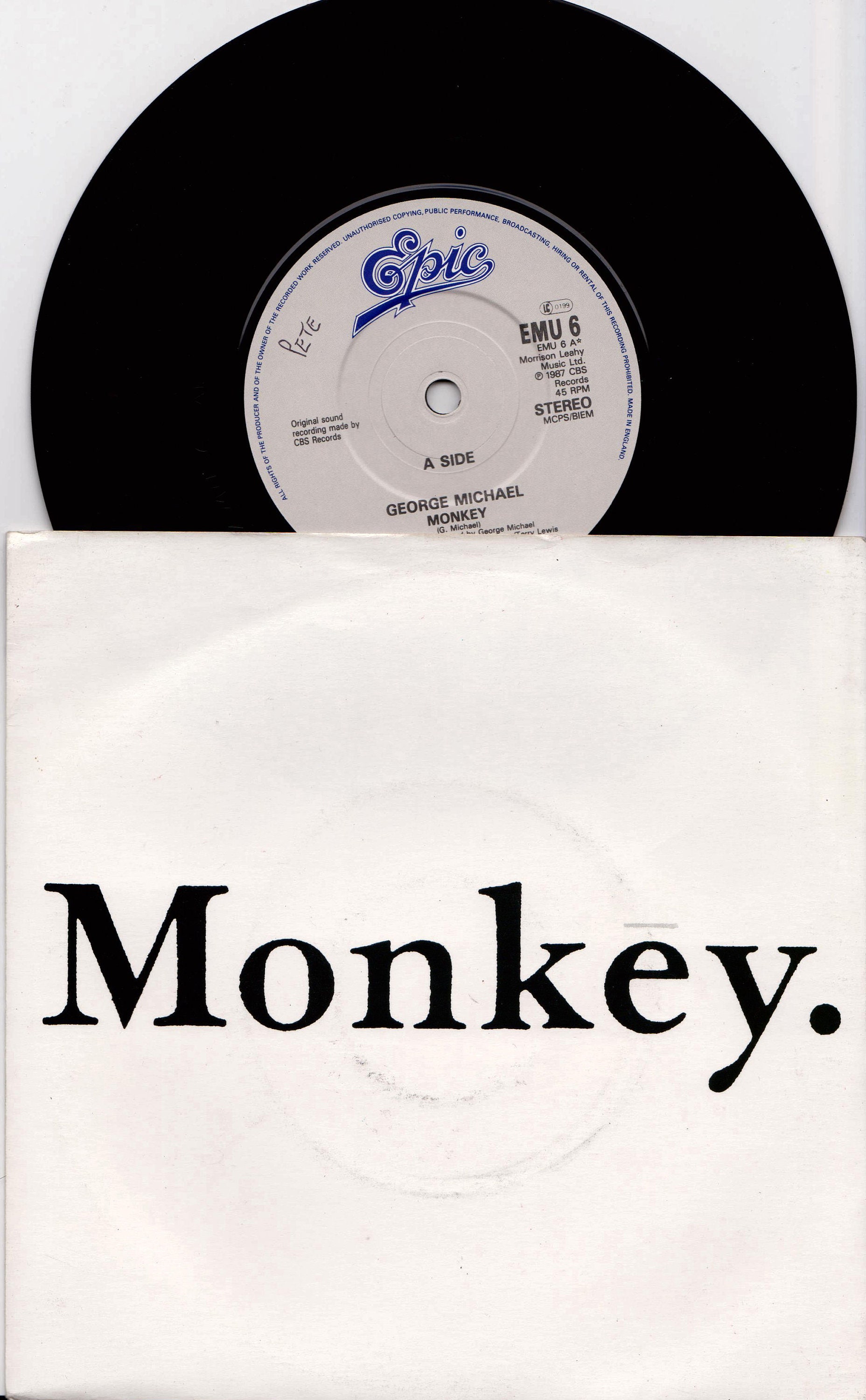 GEORGE MICHAEL Monkey 1988 UK Issue Original 7" 45 Rpm Vinyl Single ...