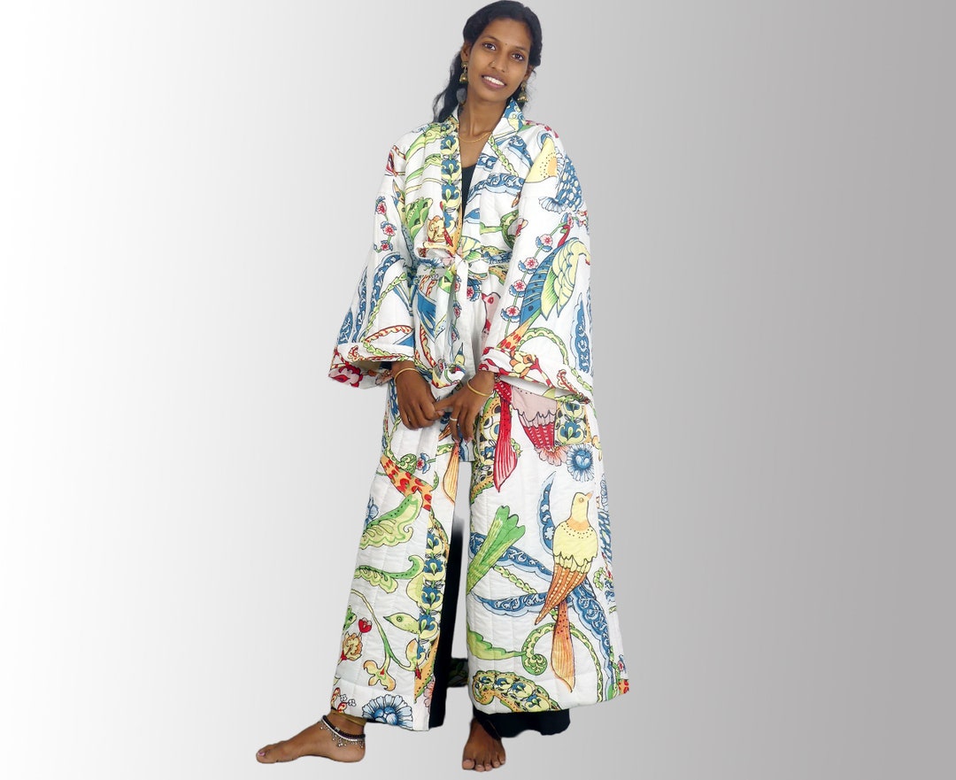 Printed Cotton Quilted Dressing Gown Plain Lined Kimono Quilted ...